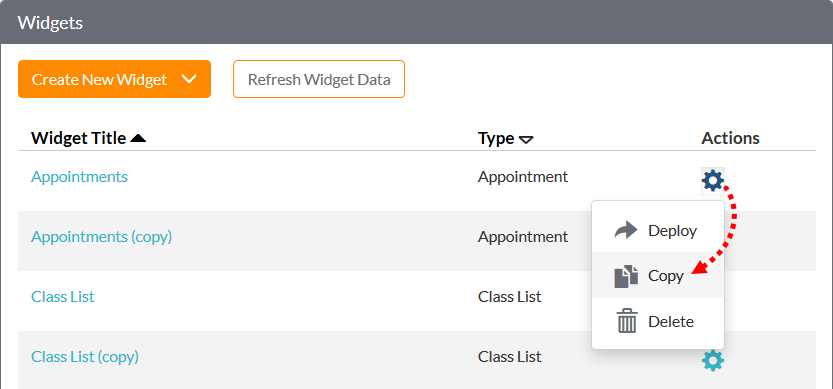 How to copy widgets (branded web widgets)