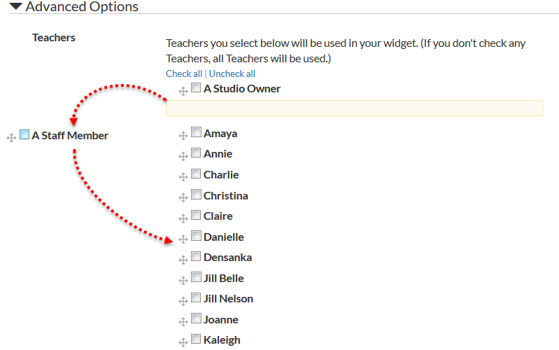How to reorder staff in the Staff List widget (branded web widgets)