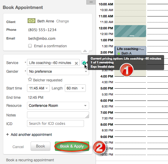 Appointments: Check out and apply payment