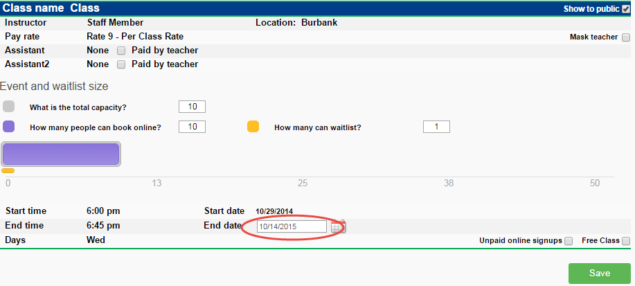 How to change the location of a scheduled class
