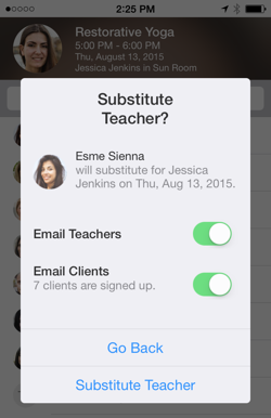 How to substitute teachers (Mindbody Business app)